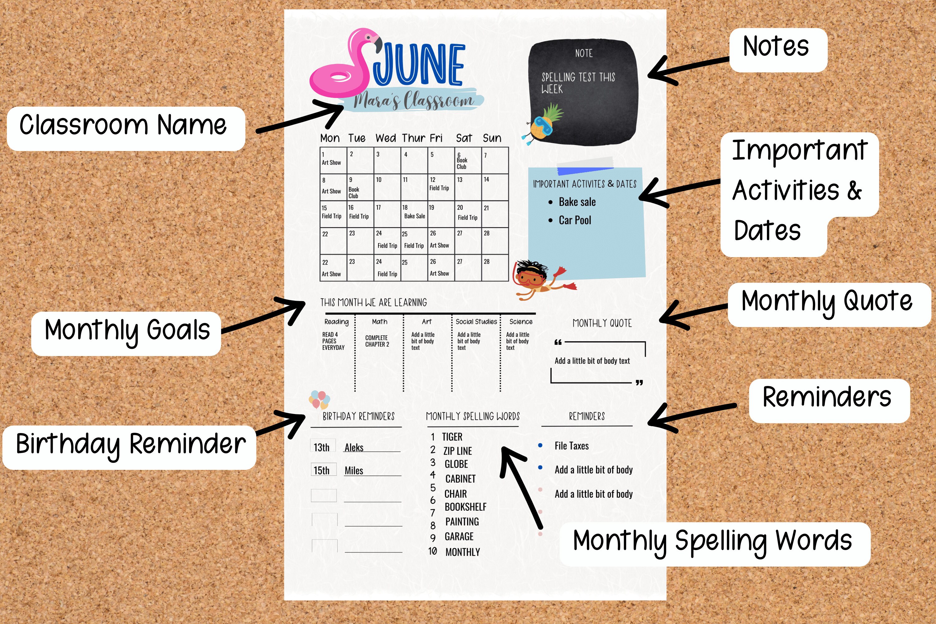 Editable Classroom Newsletter Template, 12 Month Calendar (digital ...