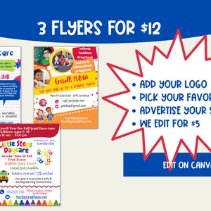 3 Childcare Flyers. for Daycare, Learning Center, Montessori, Home ...