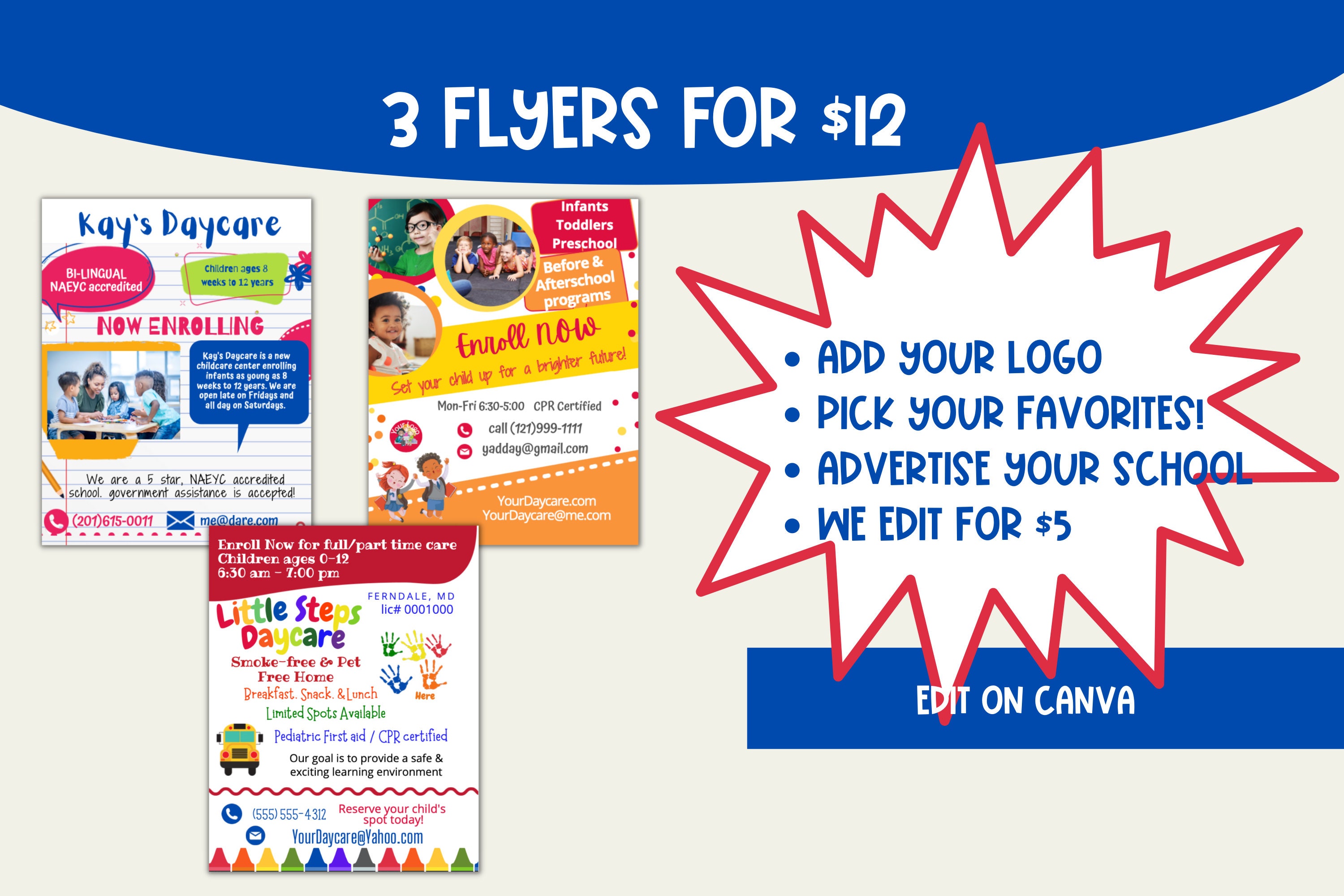 3 Childcare Flyers. for Daycare, Learning Center, Montessori, Home ...