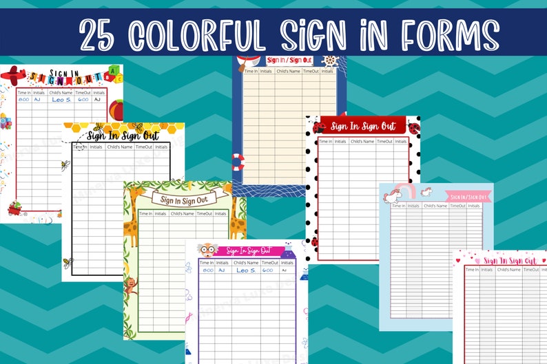 25 Colorful Sign in Sheets for Home Care, Childcare, Daycare Centers - Etsy