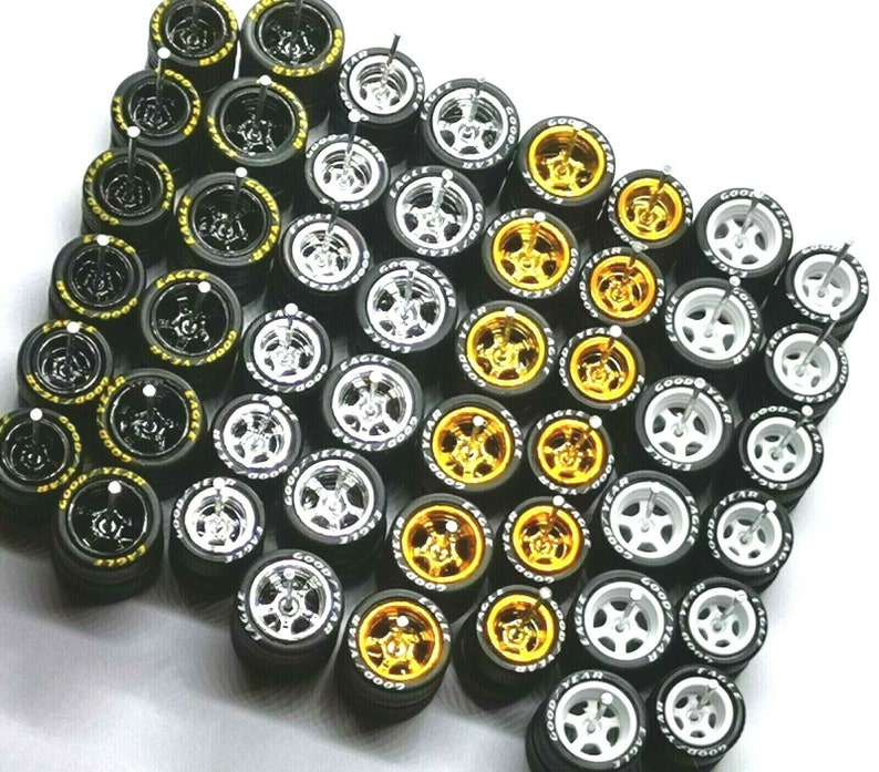 MATCHBOX / Hot Wheels 5 SPOKE Rubber Tire 12 Sets Mix Colors JDM 10/12 ...