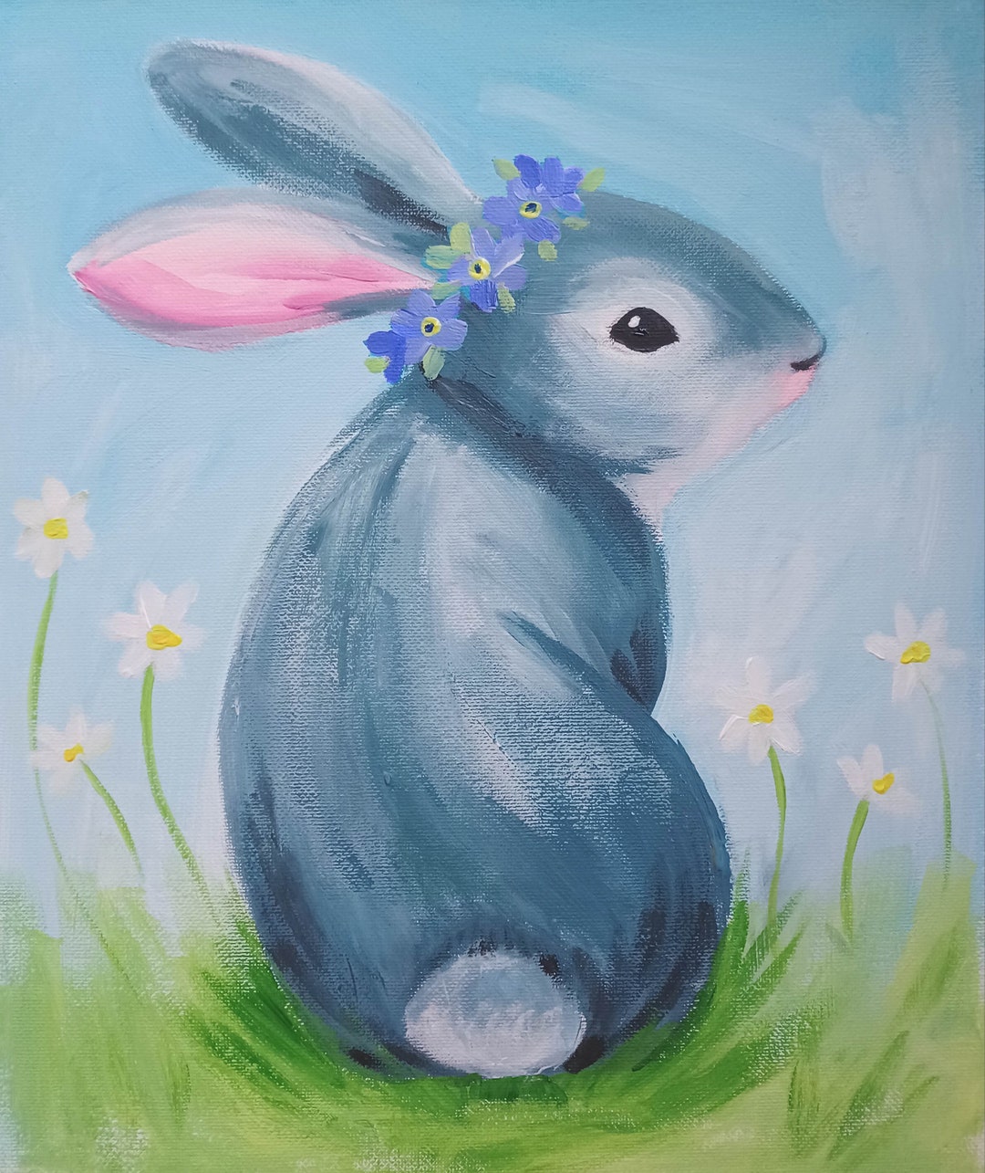 Blue Bunny Hand Painted Acrylic Painting on Canvas Board - Etsy