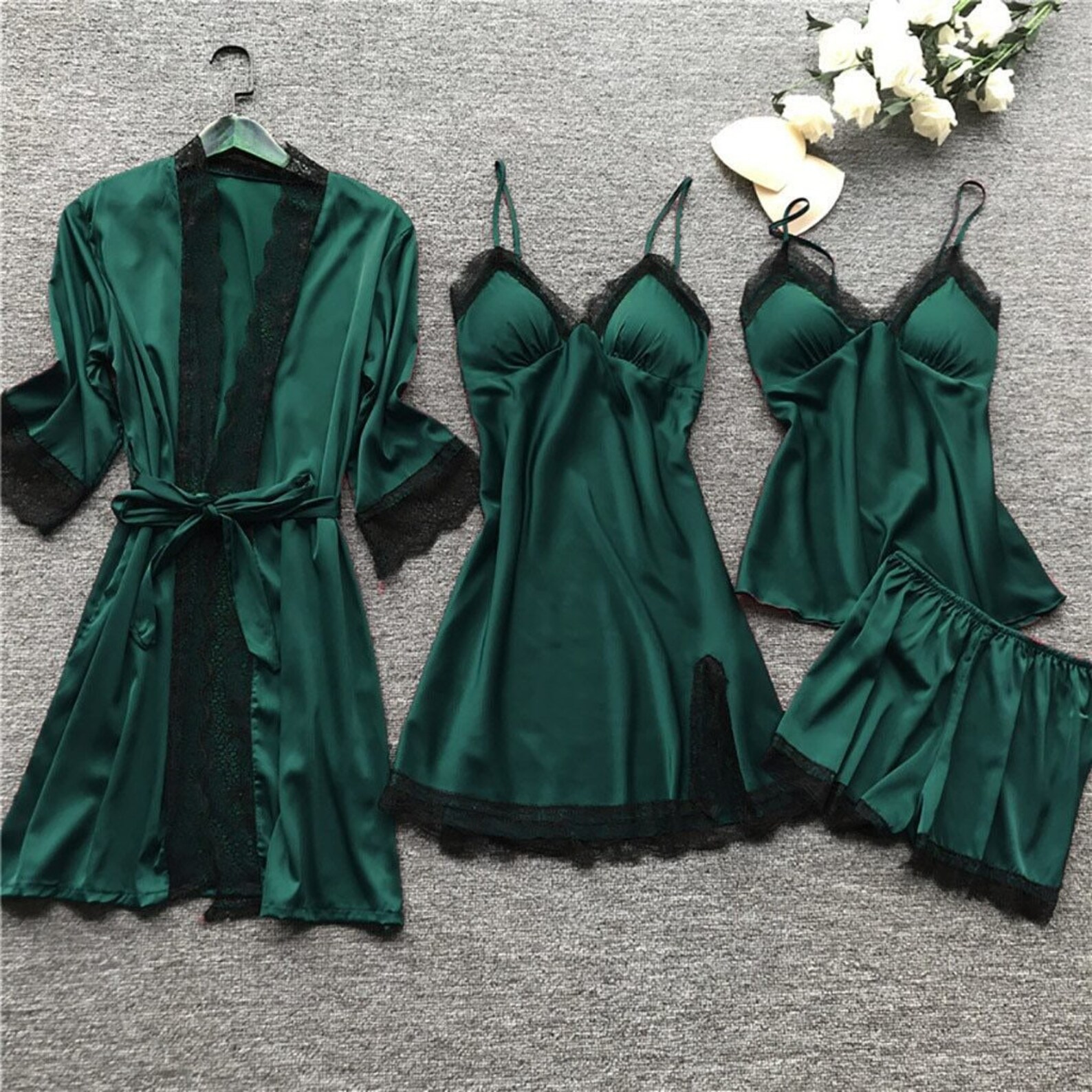 Silk Sleepwear Set for Women Pajama Sets Satin Dress Nightwear Set ...