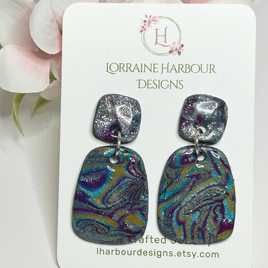 Bold Multi-color Jewel-tone Glitter Polymer Clay Earrings | Handmade ...