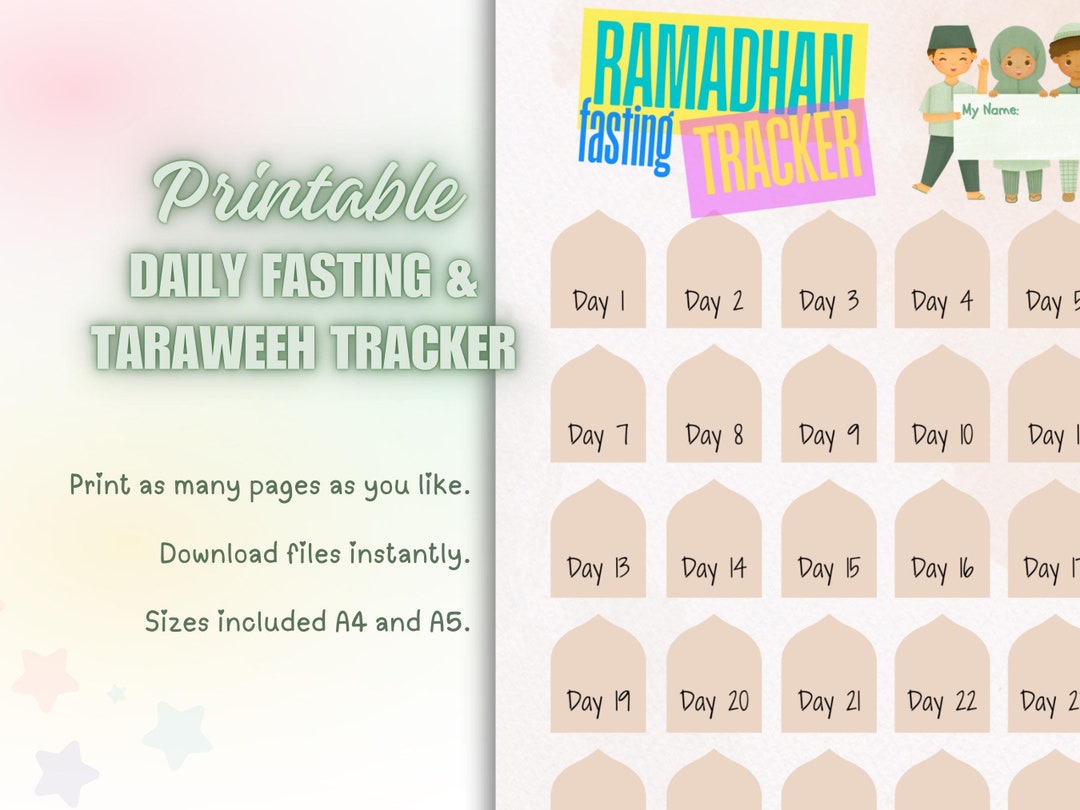 Ramadan Fasting Tracker Taraweeh Tracker Printable Daily Fasting ...