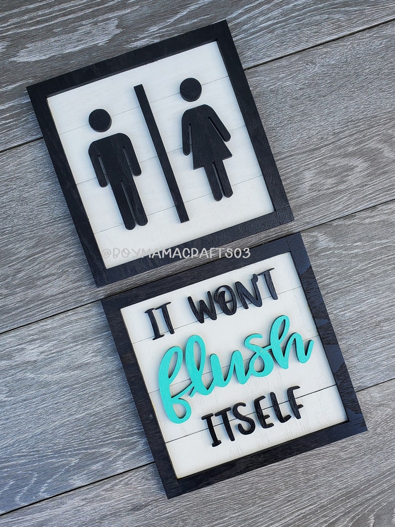 Slatted Bathroom Signs Set SVG, Reversible Signs, Funny Signs ...