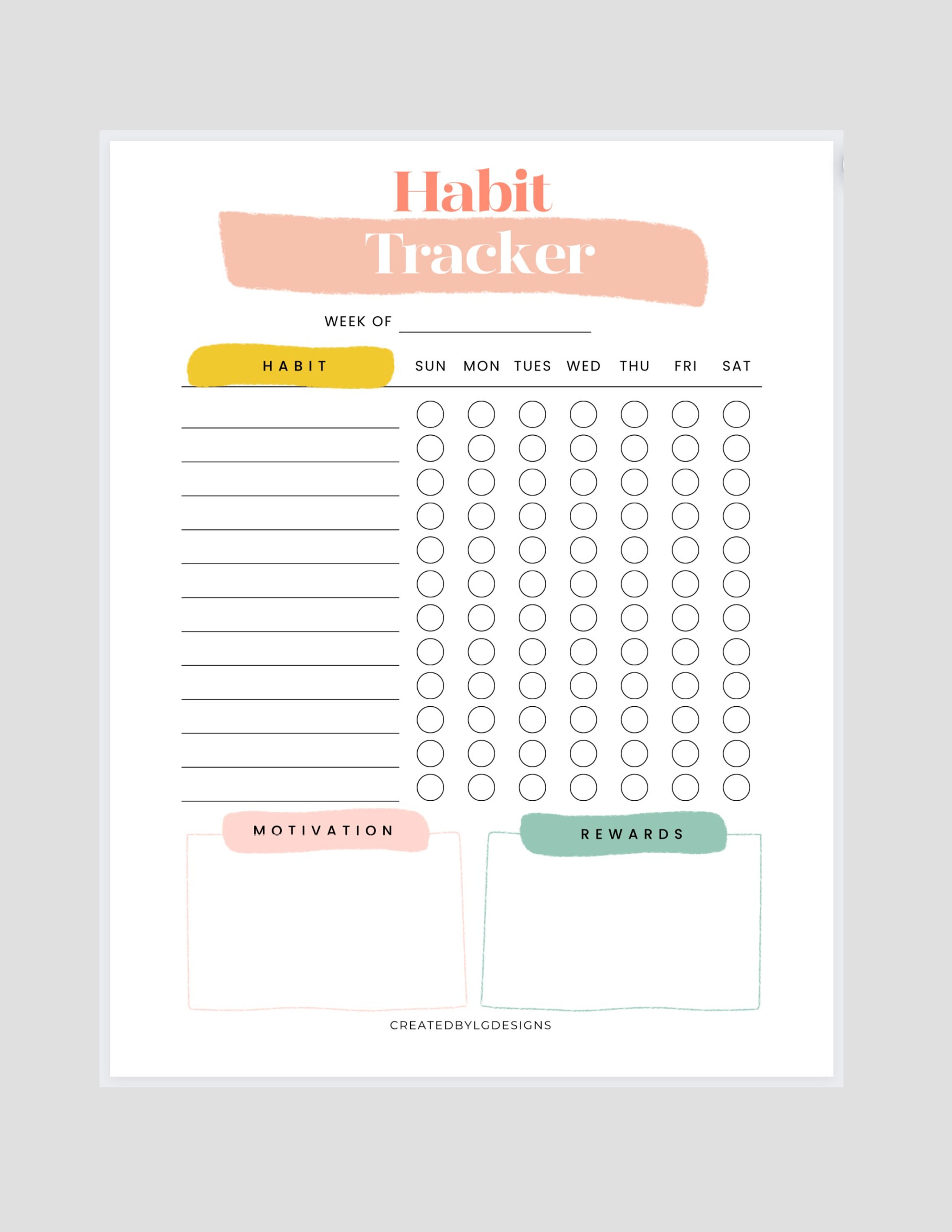 Habit Tracker Printable Habit Tracker Weekly Habit Tracker - Etsy UK