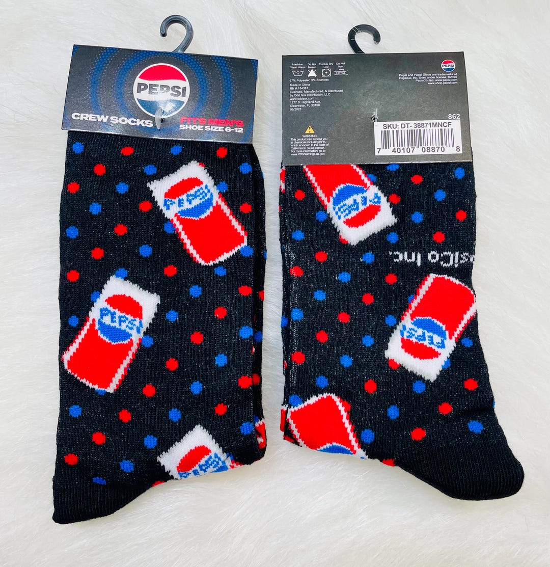 Pepsi Crew Socks, Soda, Black, Medium, Gift, Size 6-12, Warm, Soft ...