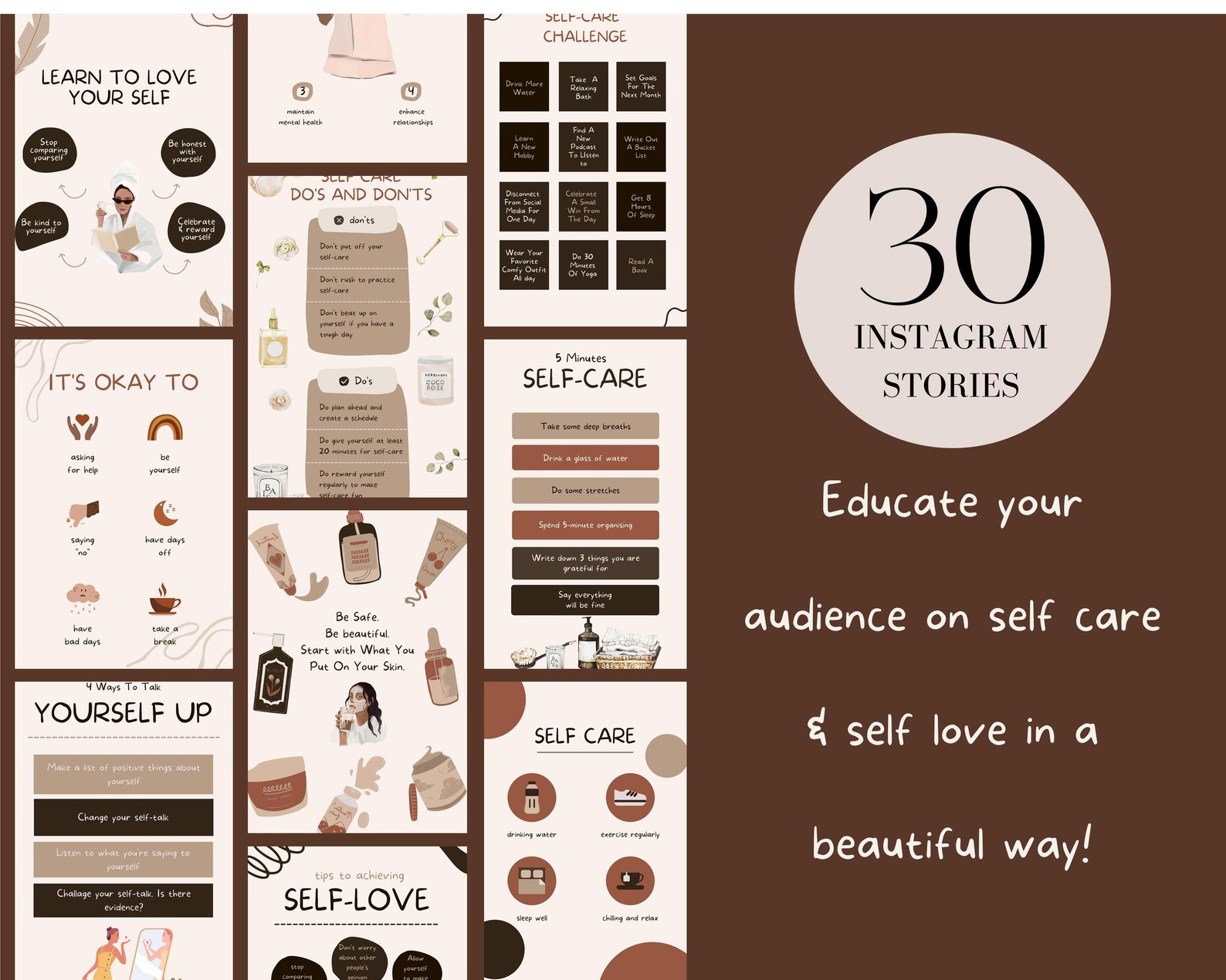 60 Self Care Instagram Post & Story Life Coach Engagement Pack Self ...