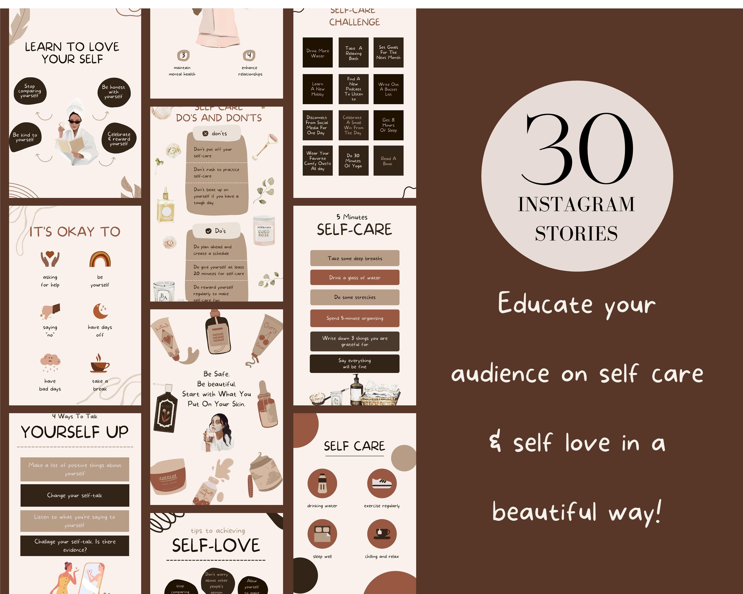60 Self Care Instagram Post & Story | Life Coach Engagement Pack | Self ...