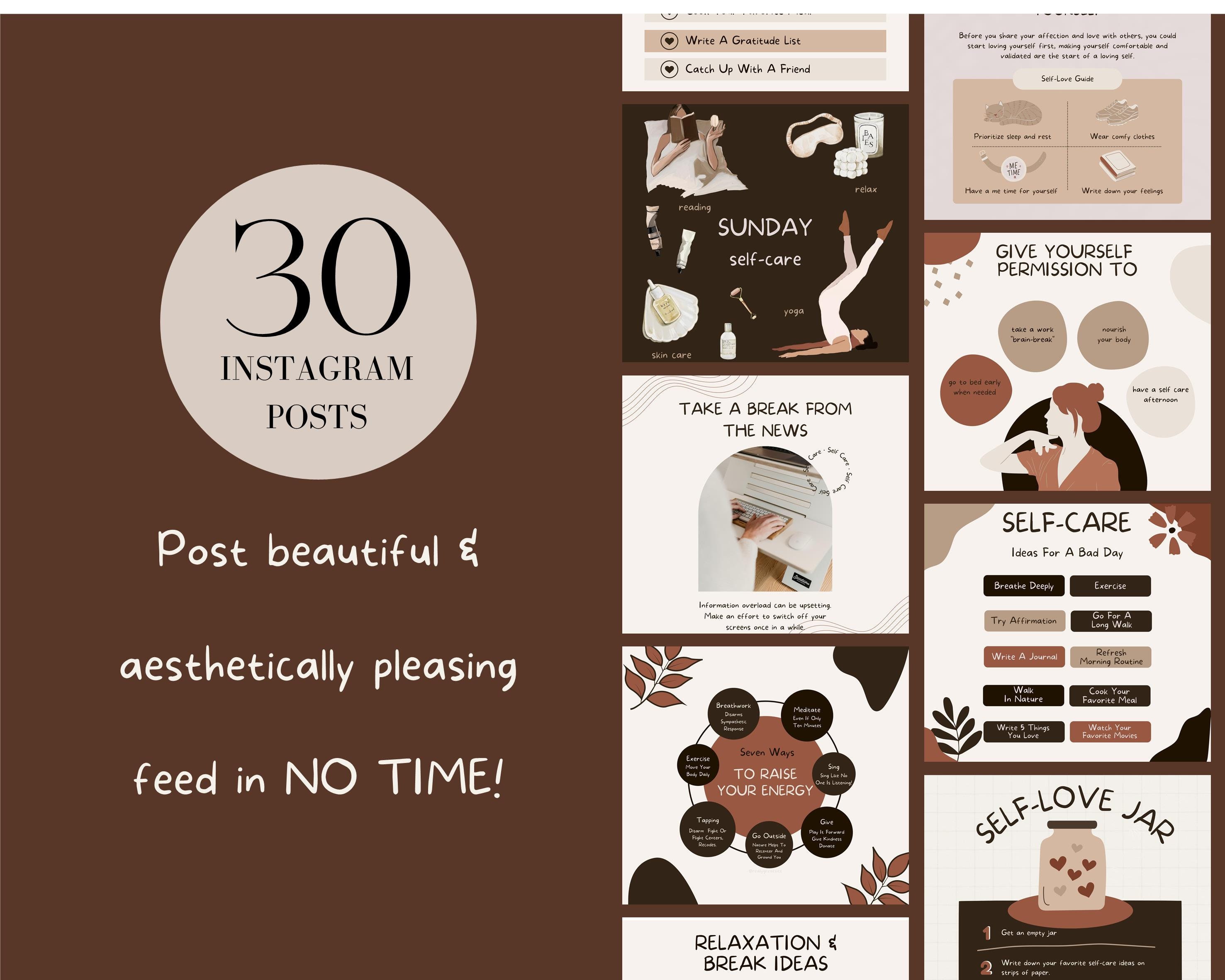 60 Self Care Instagram Post & Story | Life Coach Engagement Pack | Self ...
