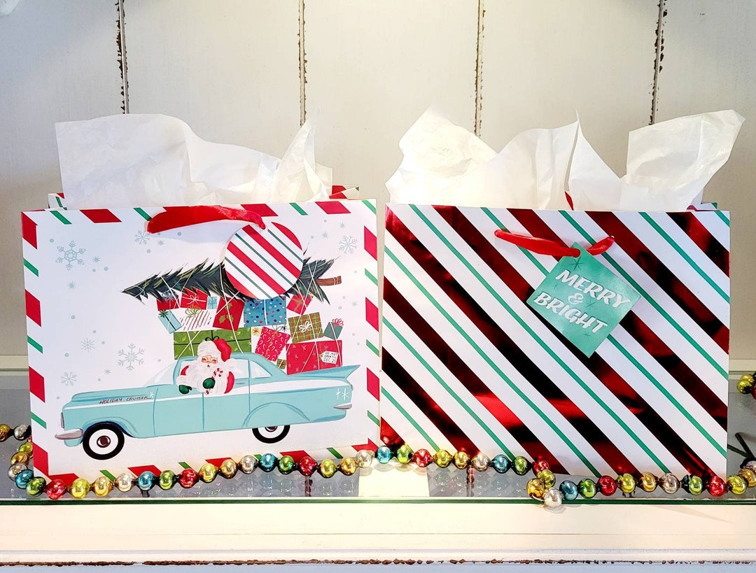 Set of Retro Christmas Gift Bags, Vintage Christmas Gift Bag, Vintage ...