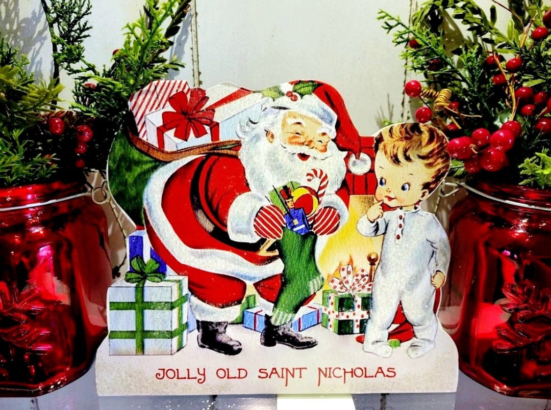 Vintage Santa Decor, Christmas Shelf Sitter, Vintage Christmas Decor ...
