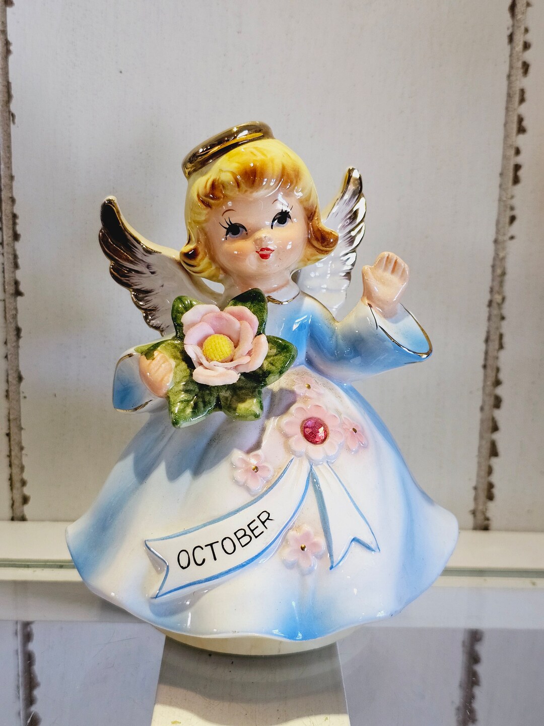 Rare Lefton Angel Music Box, Vintage Music Box, October Angel, Birthday ...
