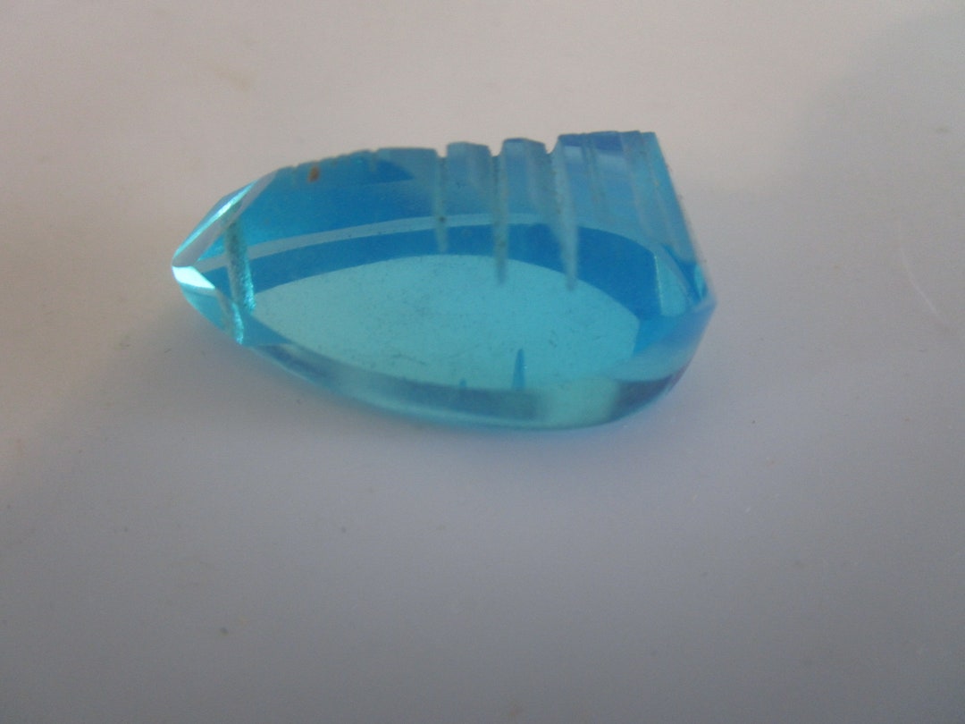 Vtg Art Glass Etched & Cut Blue Glass Scenic Necklace Pendant - Etsy