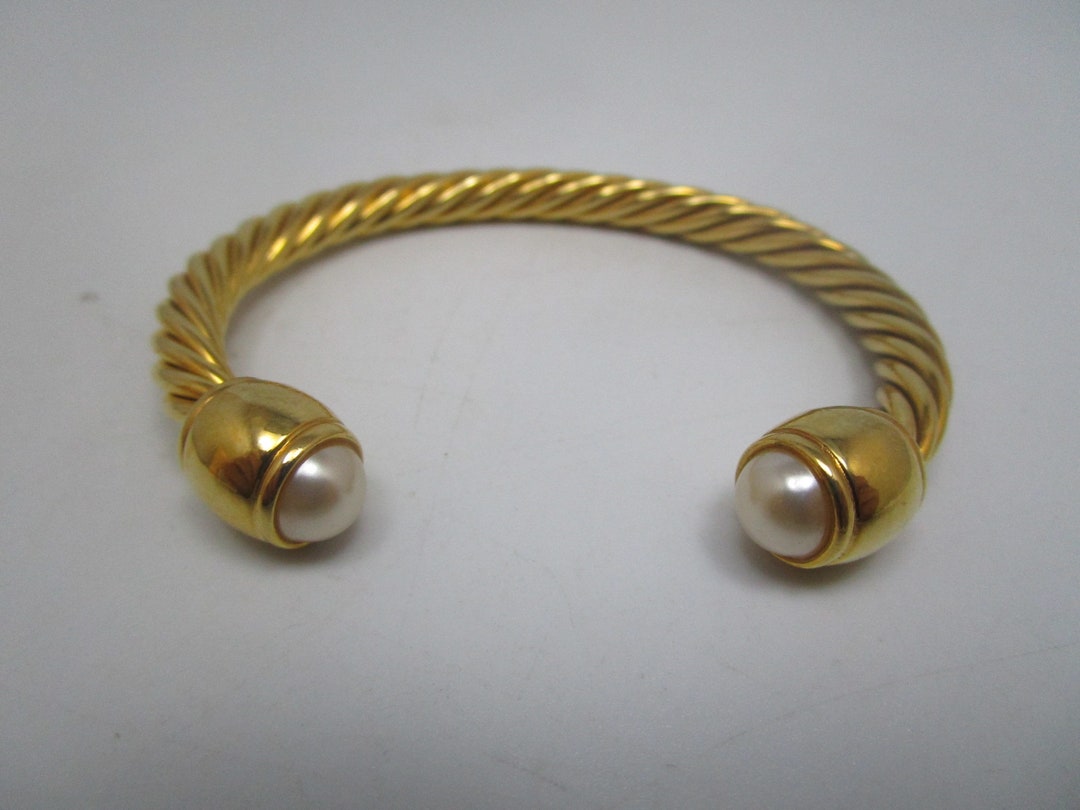 Vintage Designer Joan Rivers Gold Tone & Pearl Cuff Bracelet - Etsy