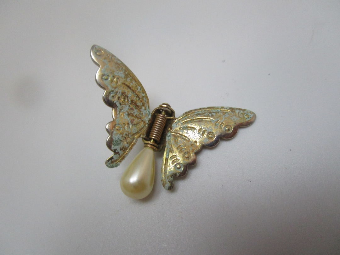 Vintage Fancy Butterfly Spring Loaded Clip on Brooch With Faux Pearl - Etsy