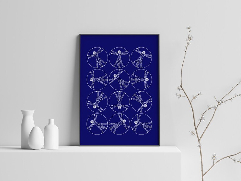 Vitruvian Man Art Print, Geometric Pattern With Leonardo Da Vinci Man ...