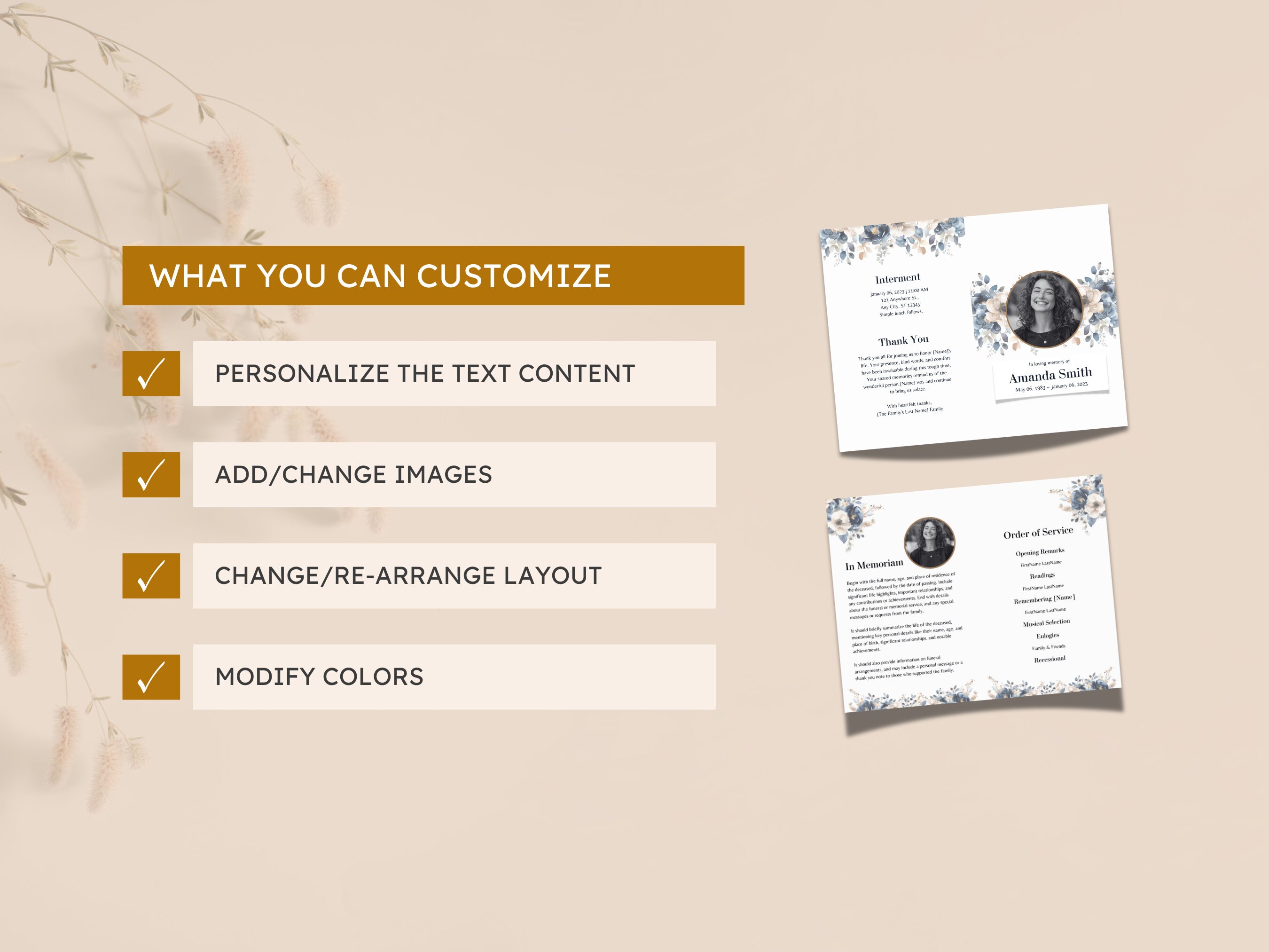 Funeral Program Template for Women Digital Funeral Invitation Canva ...