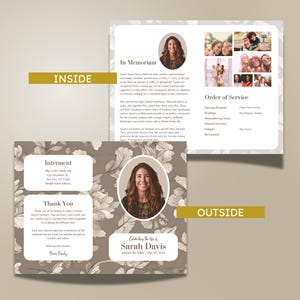 Floral Obituary Template for Woman Canva Editable Funeral Program ...