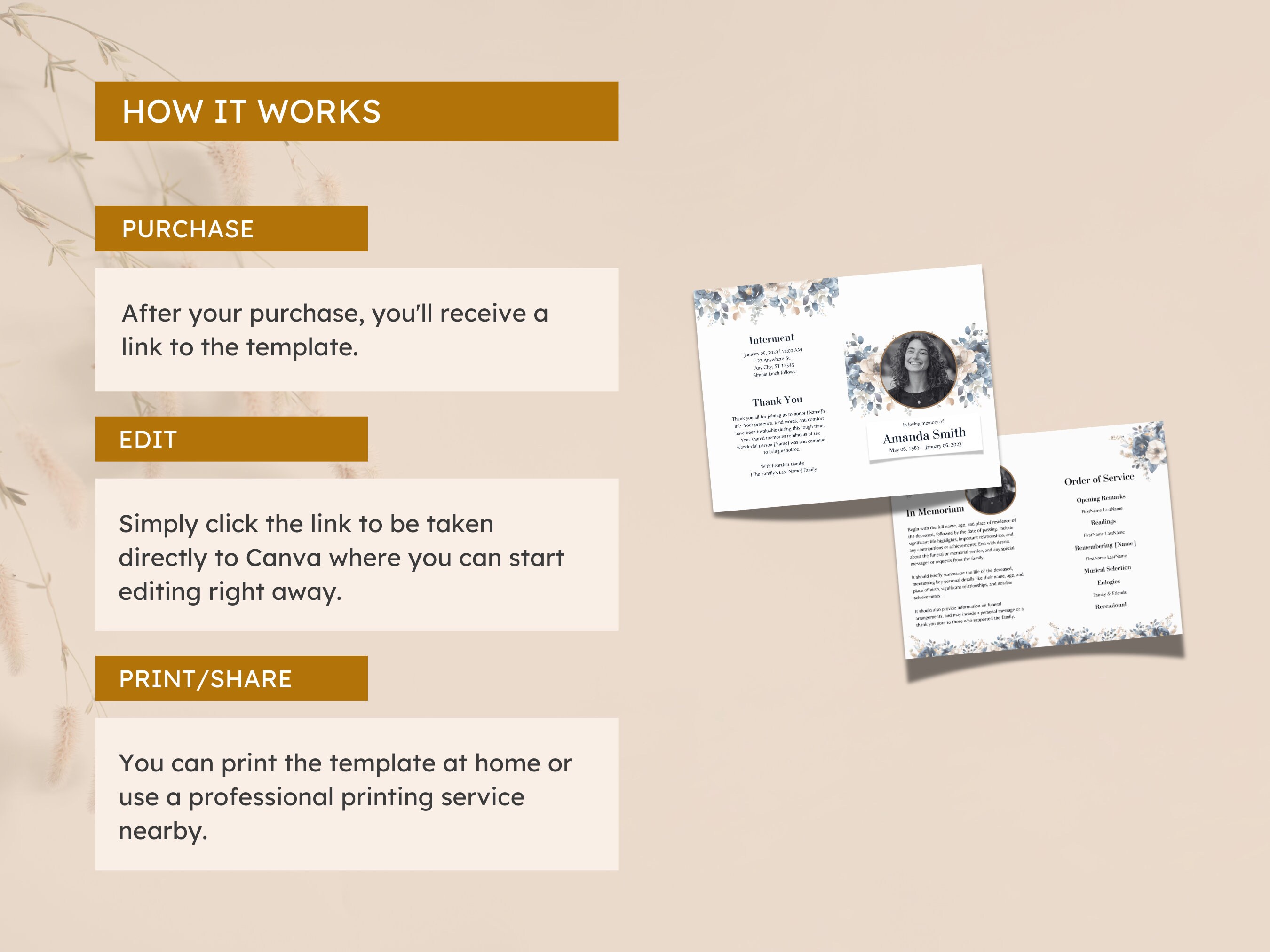 Funeral Program Template for Women Digital Funeral Invitation Canva ...