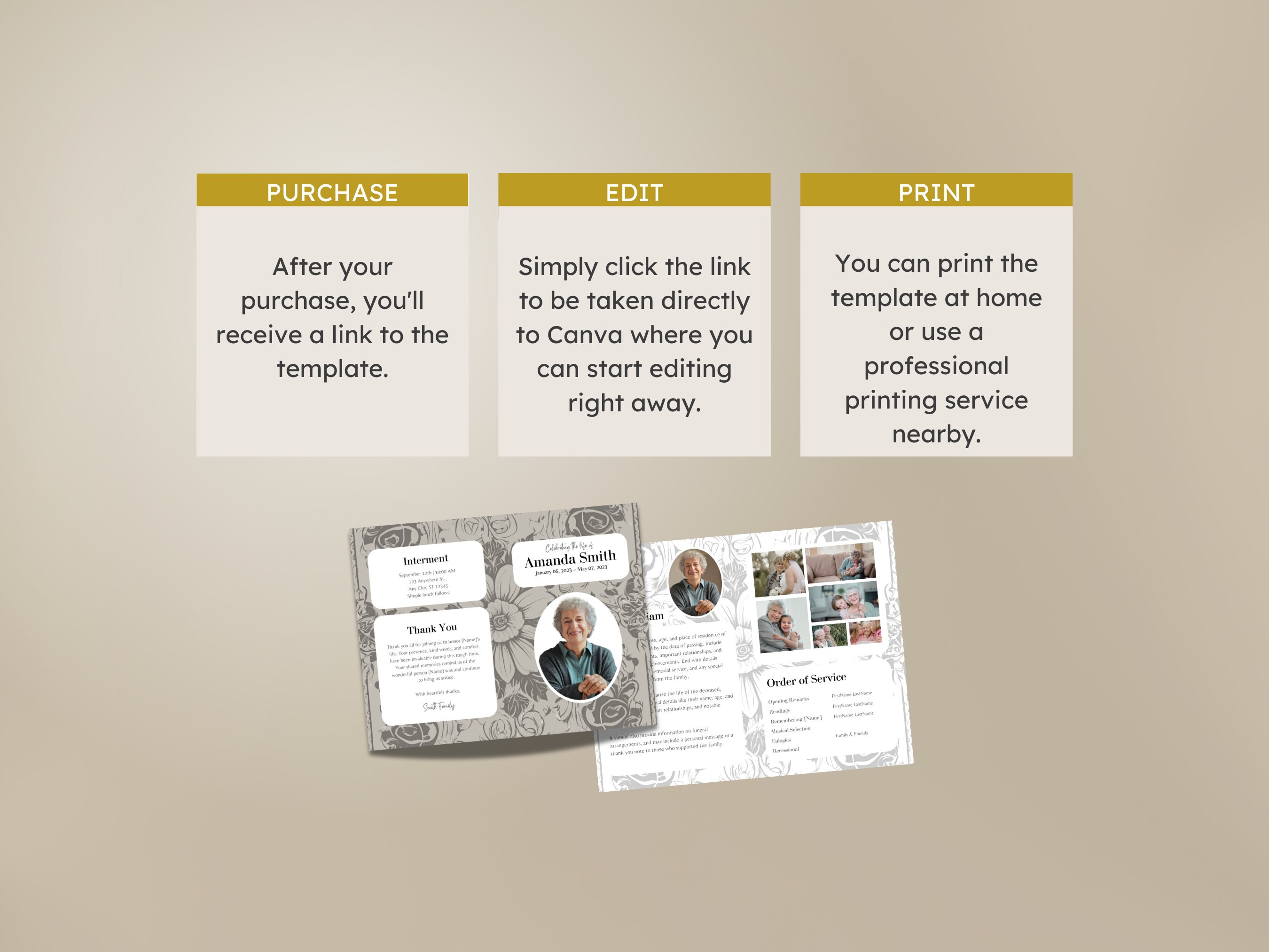 Funeral Program Template, Digital Funeral Invitation, Obituary Template ...
