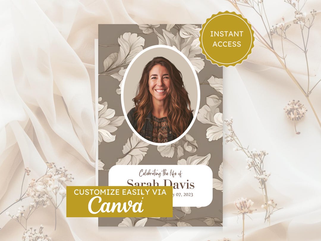 Floral Obituary Template for Woman Canva Editable Funeral Program ...