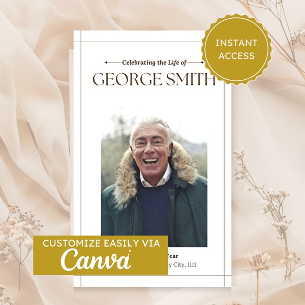 Floral Obituary Template for Woman Canva Editable Funeral Program ...