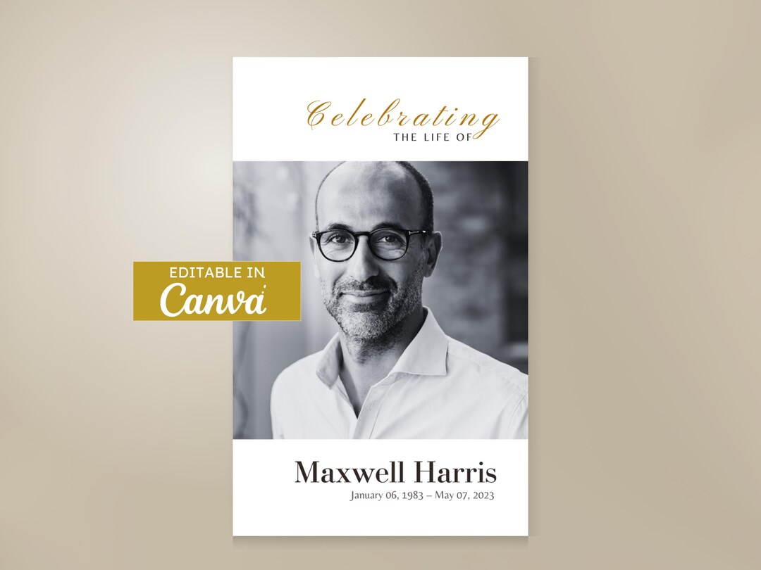 Man Obituary Template: Editable Funeral Program (canva) - Etsy