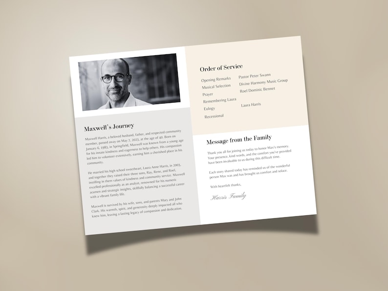 Man Obituary Template: Editable Funeral Program (canva) - Etsy