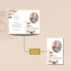 Floral Funeral Program Template Neutral Colors Editable Obituary ...