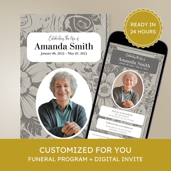 Floral Obituary Template for Woman Canva Editable Funeral Program ...