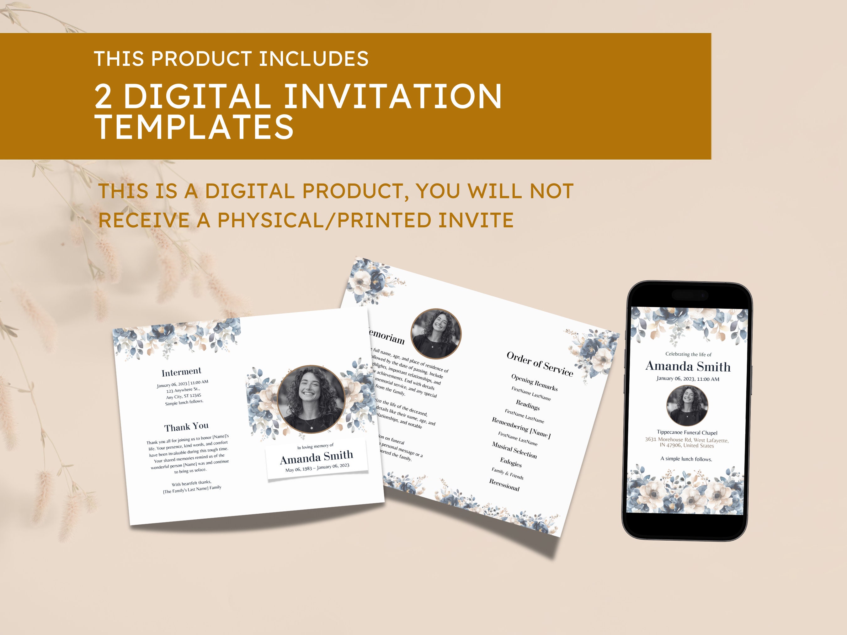 Funeral Program Template for Women Digital Funeral Invitation Canva ...