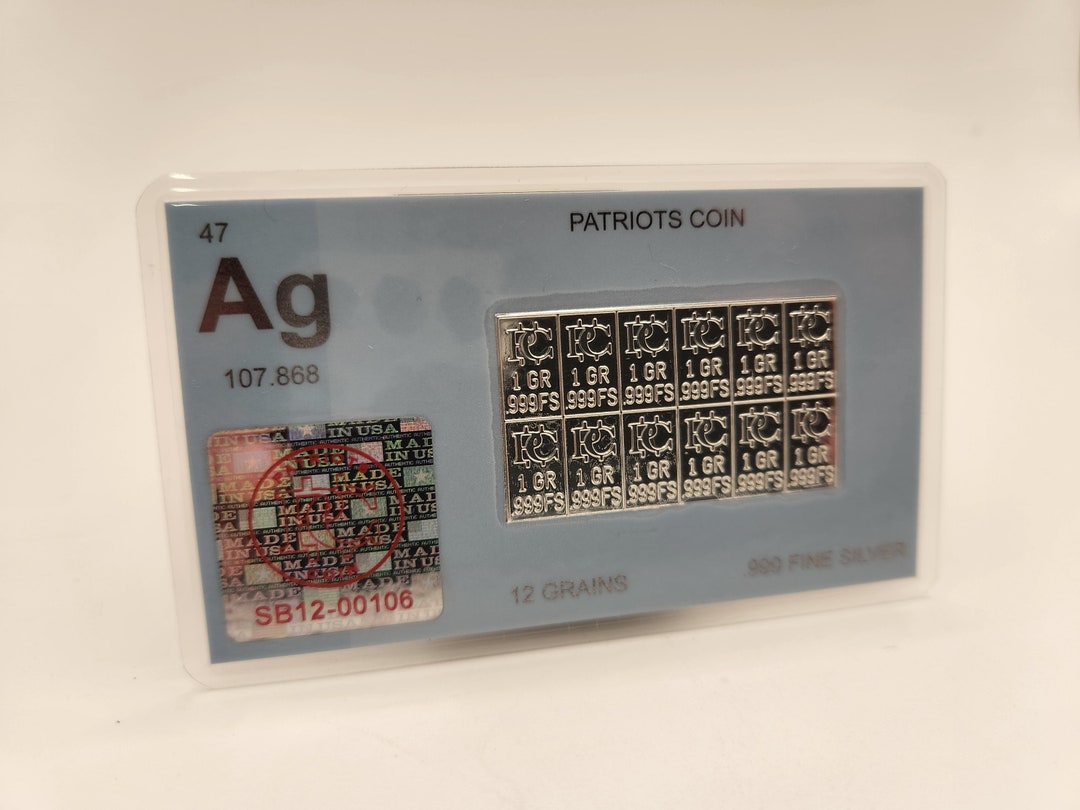 1 Sheet of 12 Pure Silver Bars 1 Grain Each in Protective Sleeve With C ...