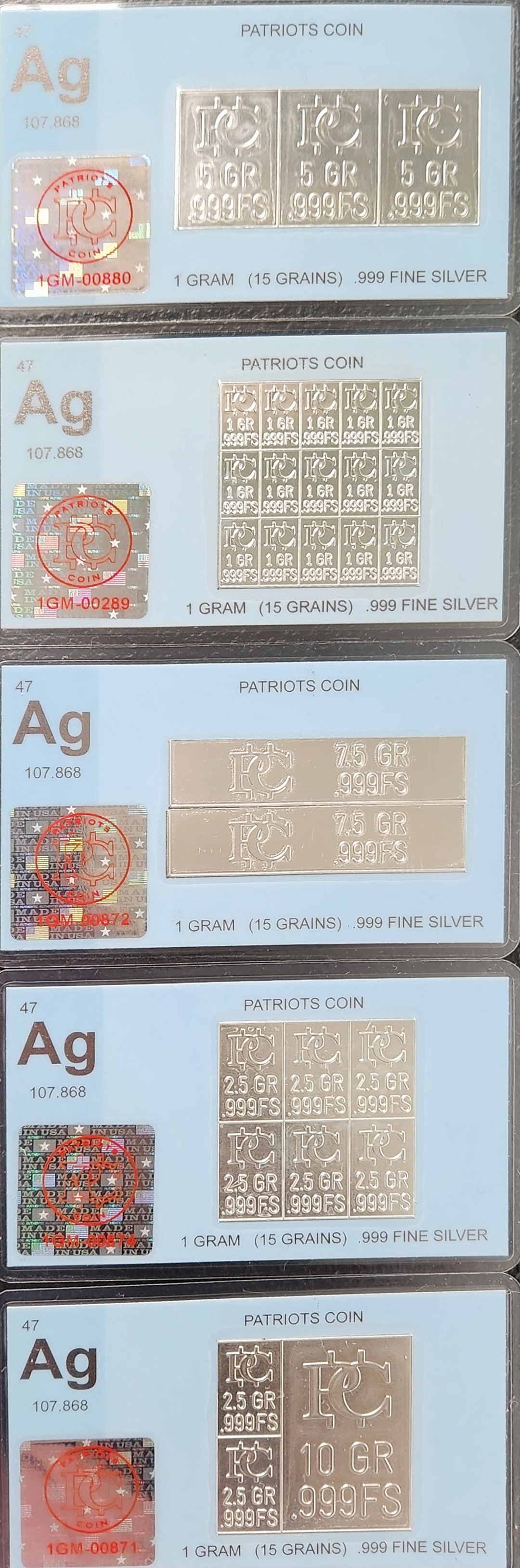 1 Gram Silver Silver Stamps 5grams of Silver .999 Silver Bullion (5 ...