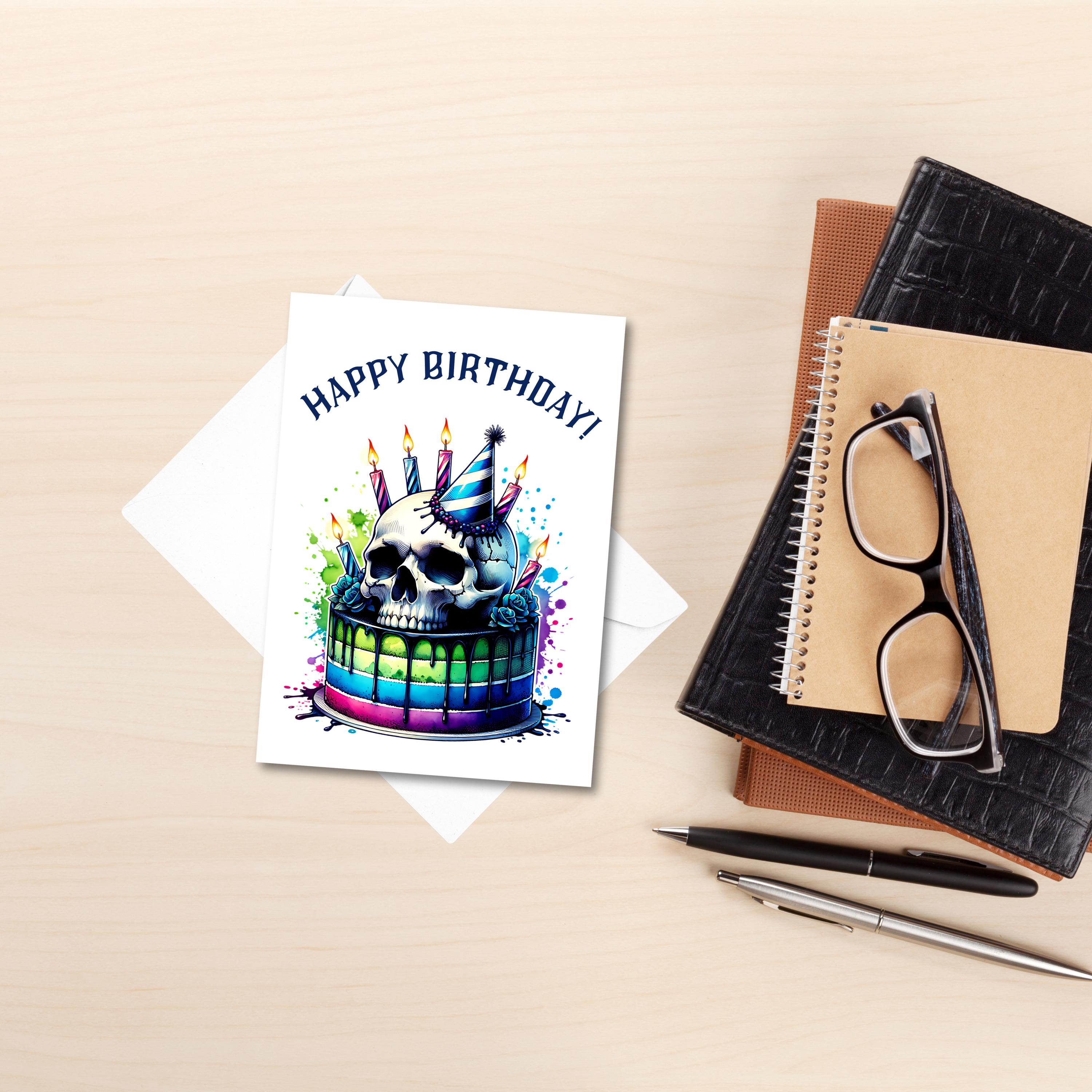 Rock Birthday Card With Skull Cake Gothic Printable 5x7 for Rock Fans ...