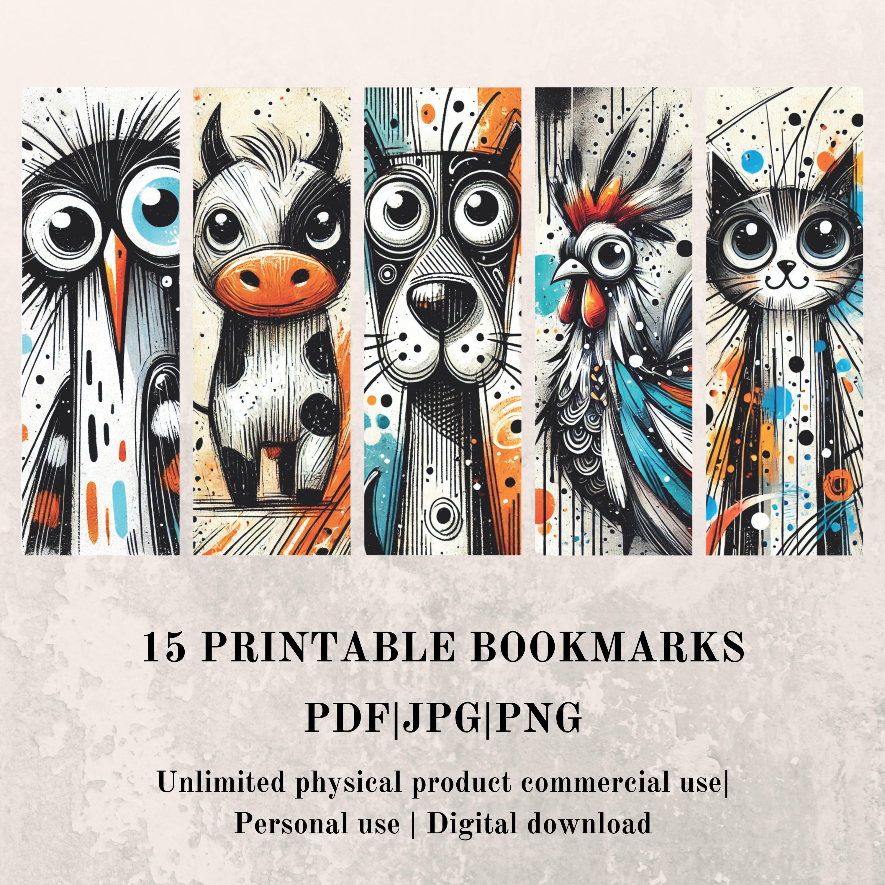 Funny Animals Printable Bookmarks, 15 Whimsical Bookmark Sheets, PNG ...