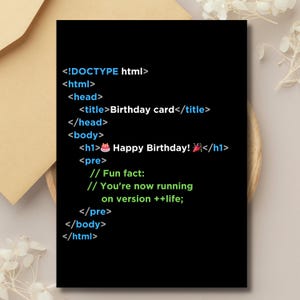 Programmer Birthday Card Printable Funny Coding Gift for Developers, Engineers, Tech Lovers ...