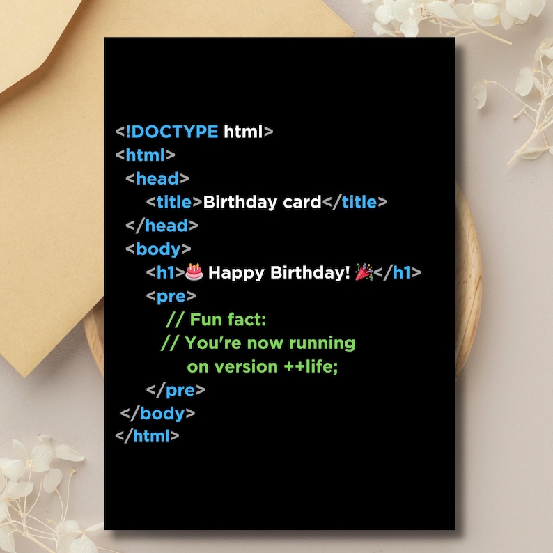 Programmer Birthday Card Printable Funny Coding Gift for Developers, Engineers, Tech Lovers ...