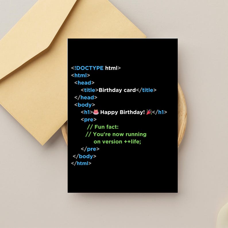 Programmer Birthday Card Printable Funny Coding Gift for Developers ...