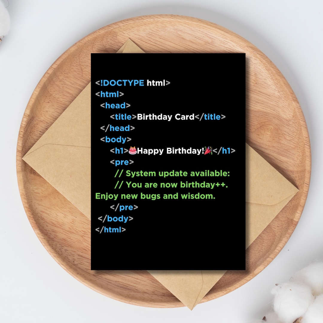 Programmer Birthday Card Printable Funny Coding Gift for Developers ...
