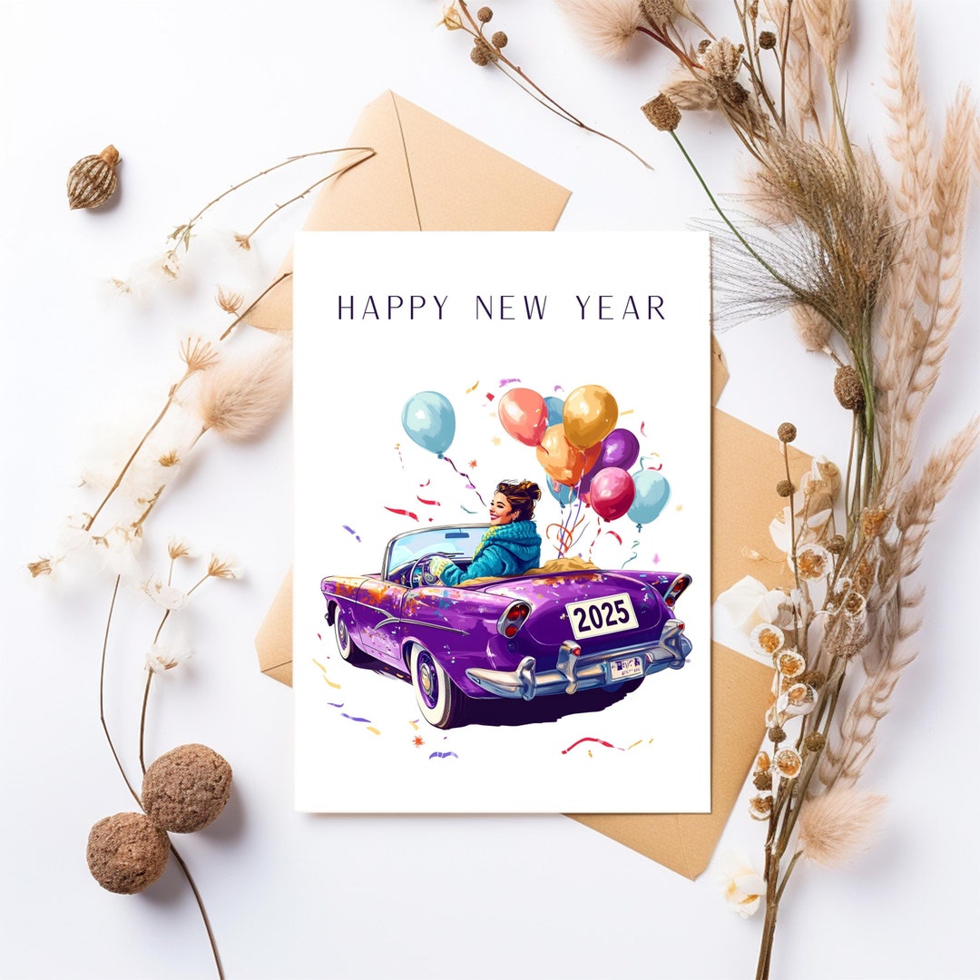 Set of 6 Printable Happy New Year Cards, 5x7 Greetings Cards, Card ...