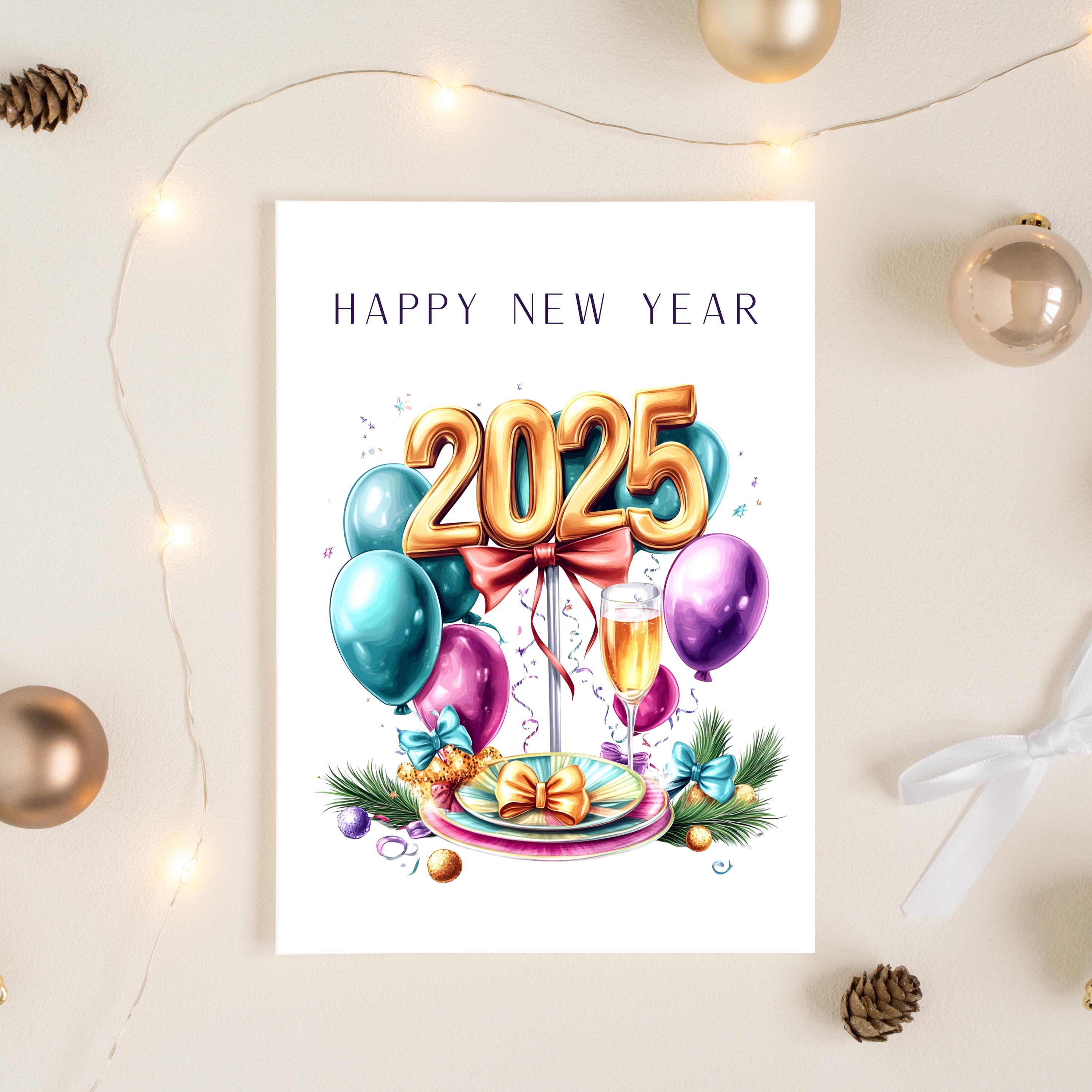 Set of 6 Printable Happy New Year Cards, 5x7 Greetings Cards, Card ...