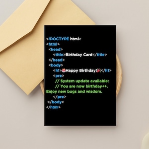 Programmer Birthday Card Printable Funny Coding Gift for Developers ...