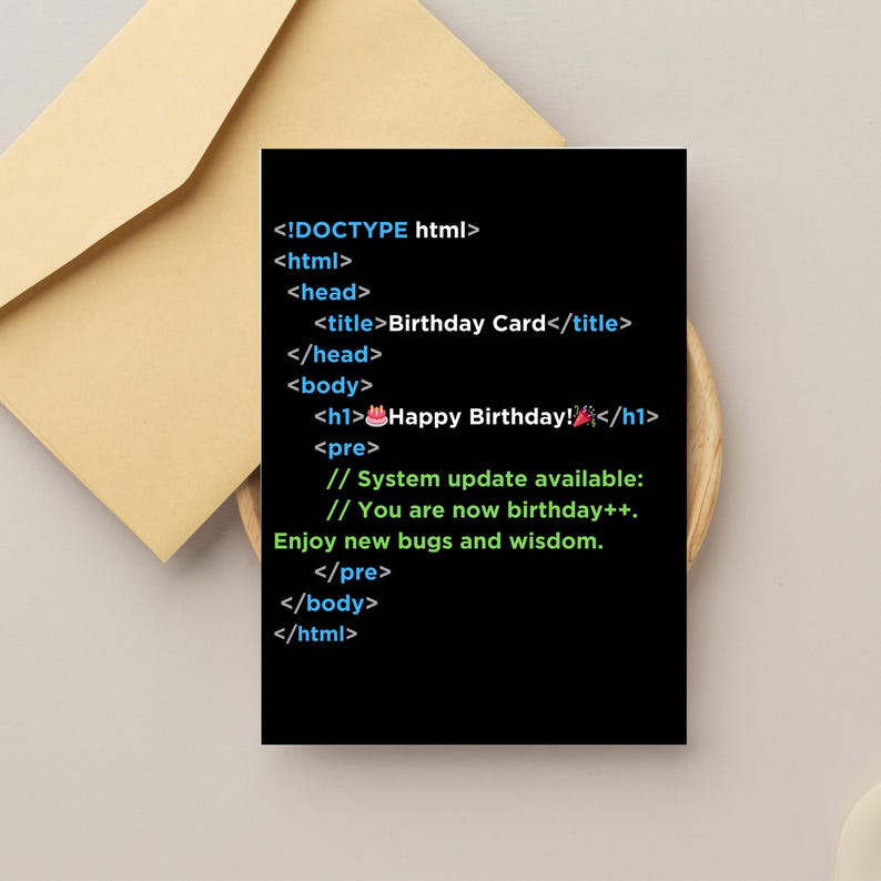 Programmer Birthday Card Printable Funny Coding Gift for Developers, Engineers, Tech Lovers ...