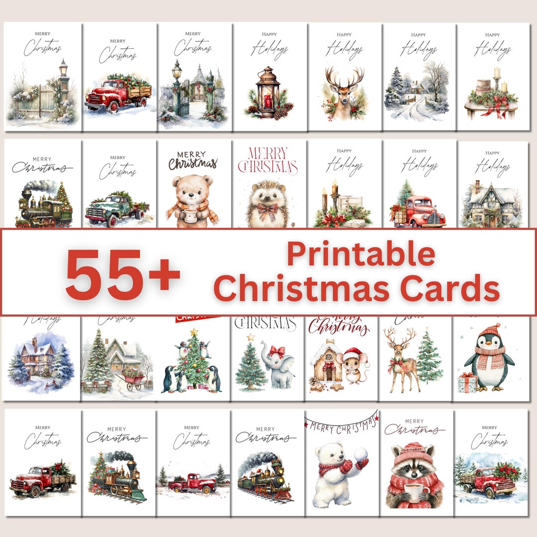 55+ Printable Christmas Cards Bundle, 5x7 Greetings Cards, Digital ...