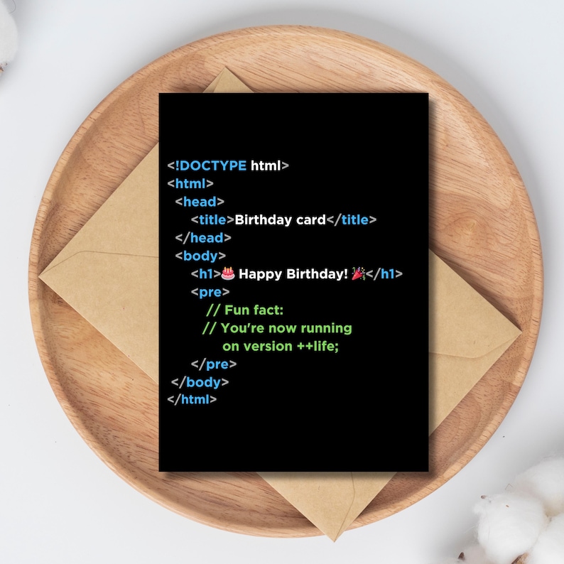 Programmer Birthday Card Printable Funny Coding Gift for Developers, Engineers, Tech Lovers ...