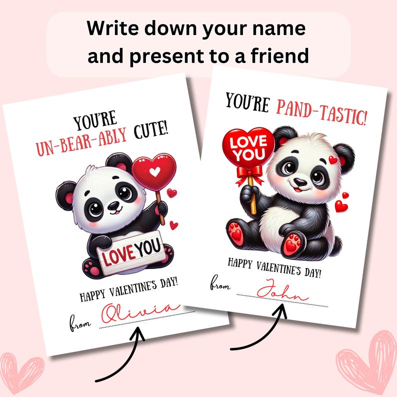 Panda Kids Valentine's Day Cards, Funny Printable Classroom Valentine ...