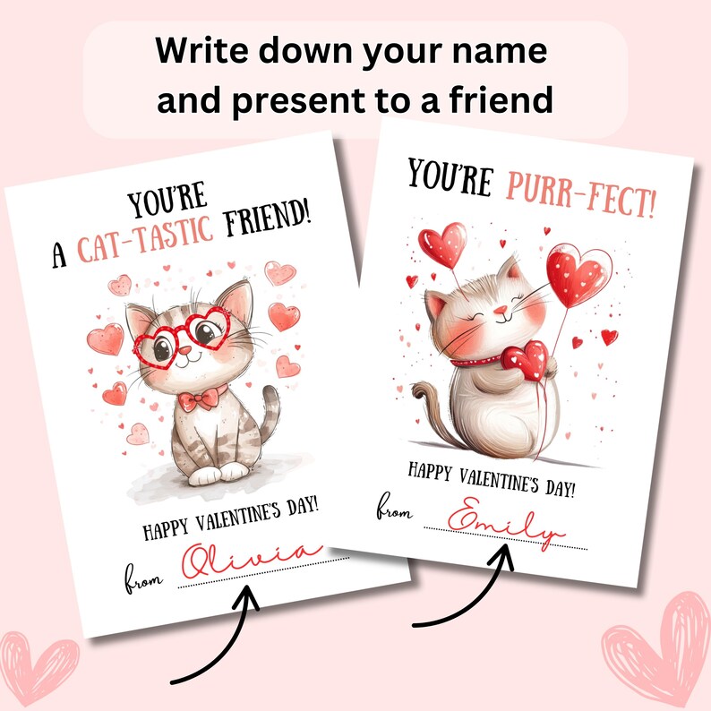 Cat Valentine's Day Cards: 6 Funny Kids Classroom Printables (PDF) - Etsy