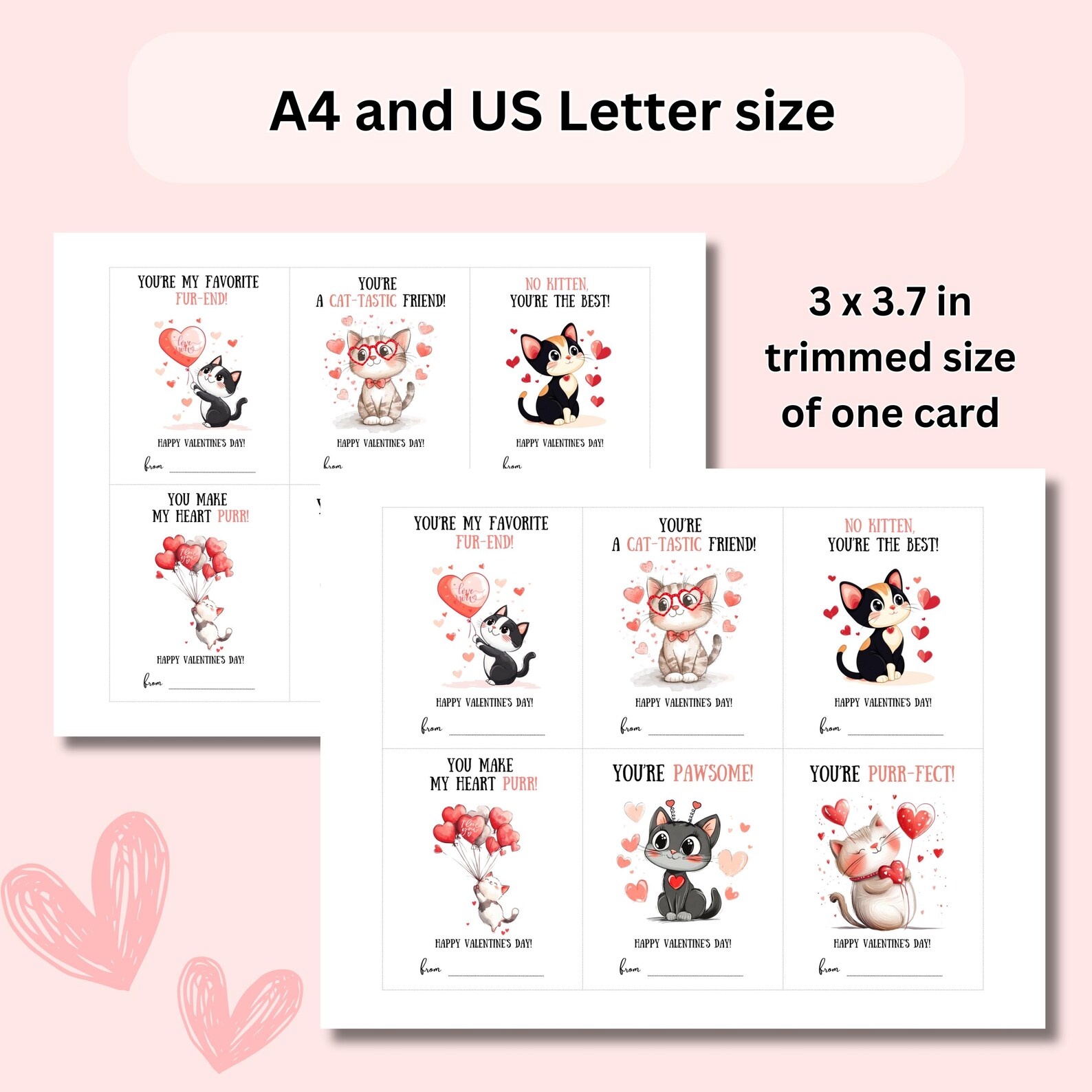 Cat Valentine's Day Cards: 6 Funny Kids Classroom Printables (PDF) - Etsy